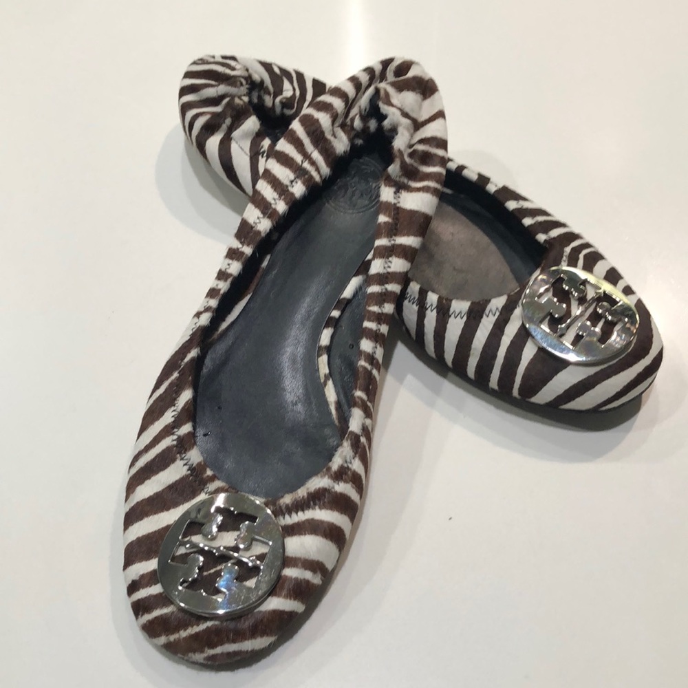 Tory Burch Zebra Print Leather Flats - Gem